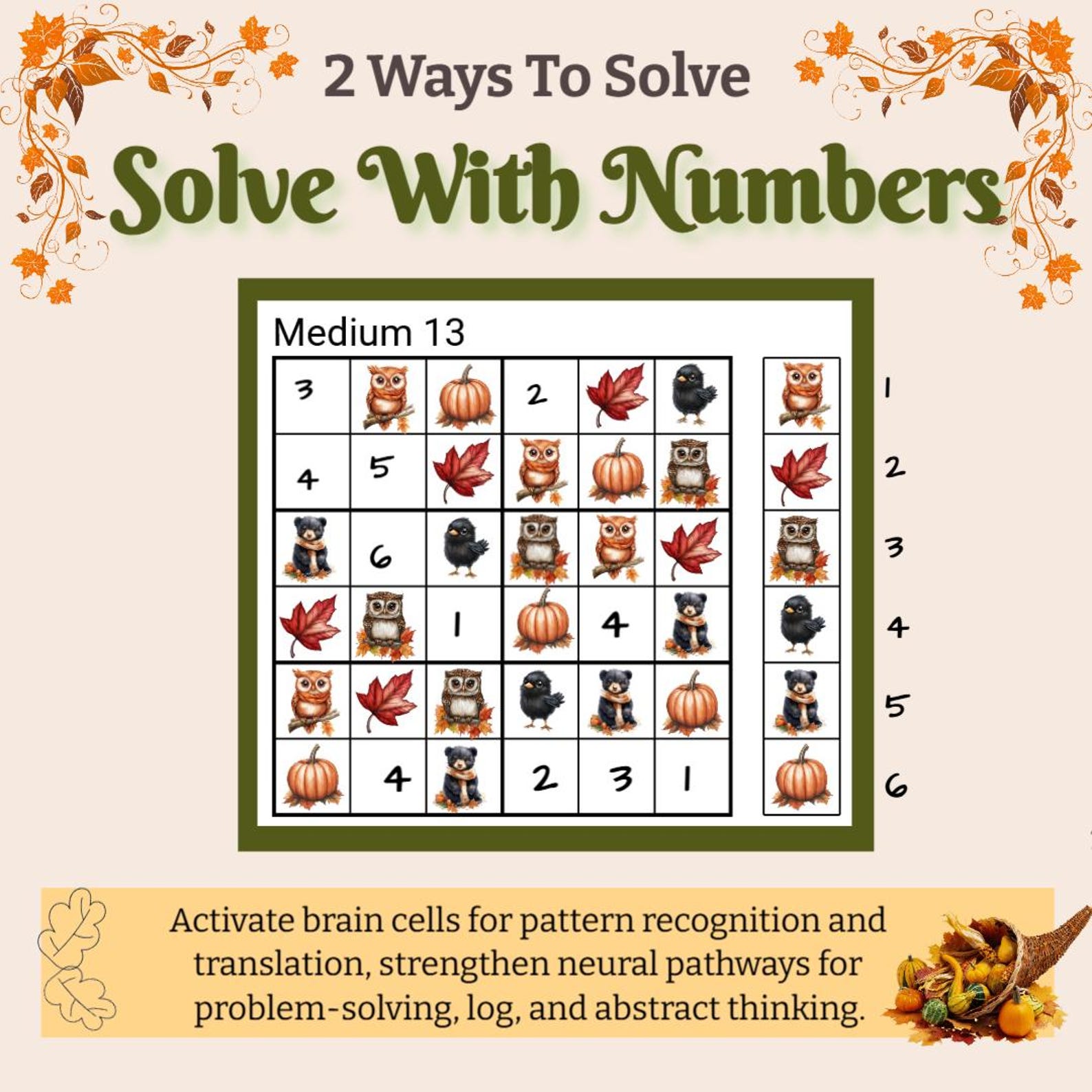 Fun Fall Sudoku Puzzles 6x6 for Adults & Kids - Etsy