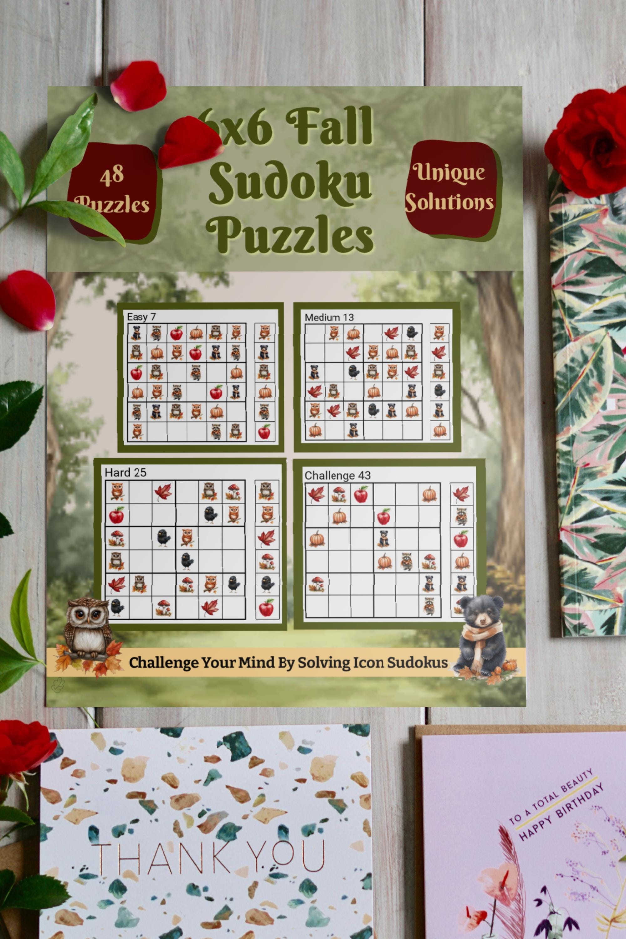 Fun Fall Sudoku Puzzles 6x6 for Adults & Kids - Etsy