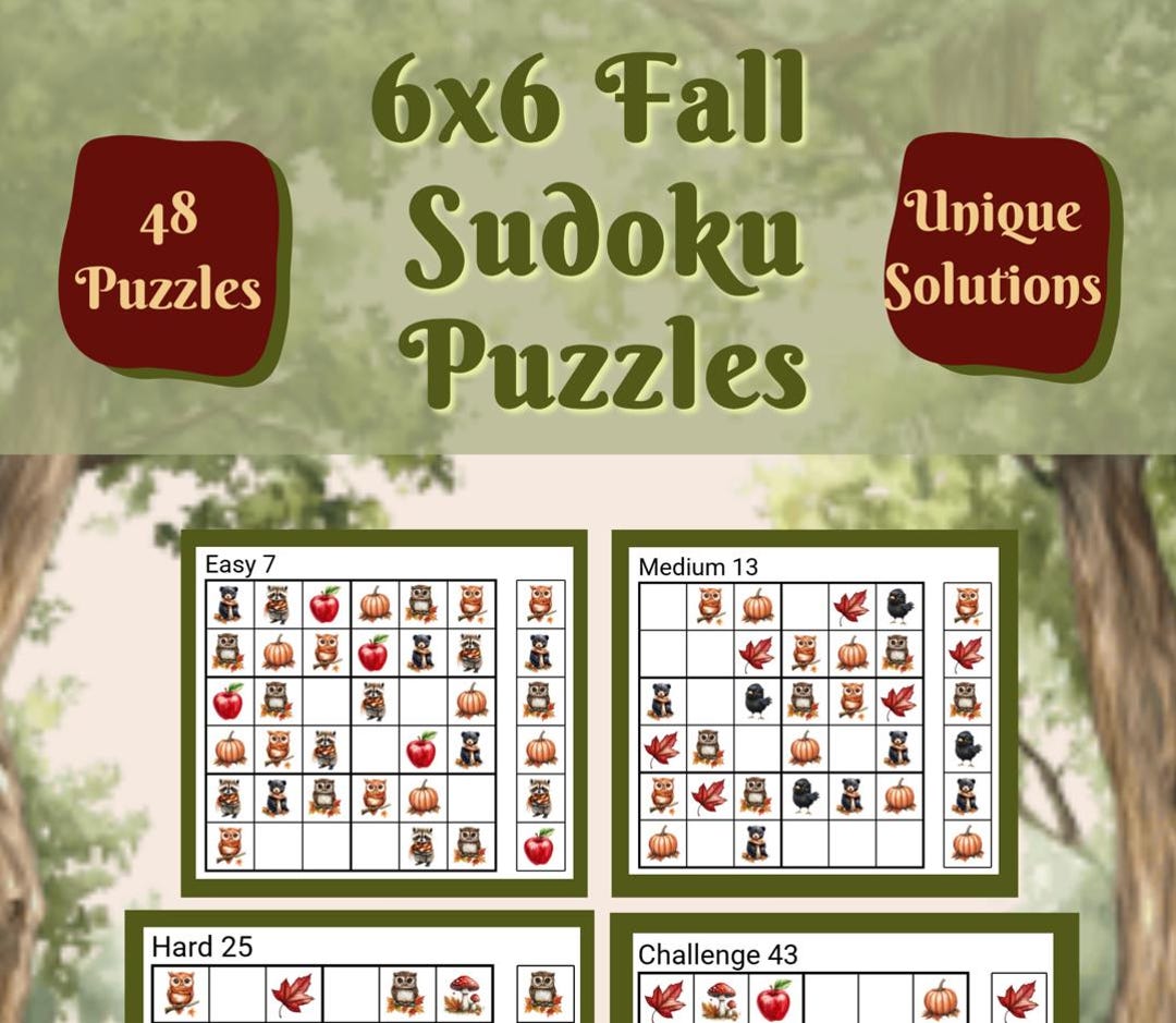 Fun Fall Sudoku Puzzles 6x6 for Adults & Kids - Etsy