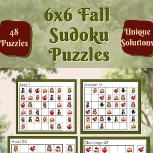 Fun Fall Sudoku Puzzles 6x6 for Adults & Kids - Etsy