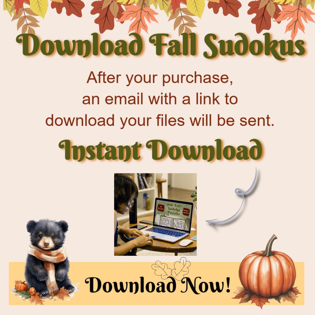 Fun Fall Sudoku Puzzles 6x6 for Adults & Kids - Etsy
