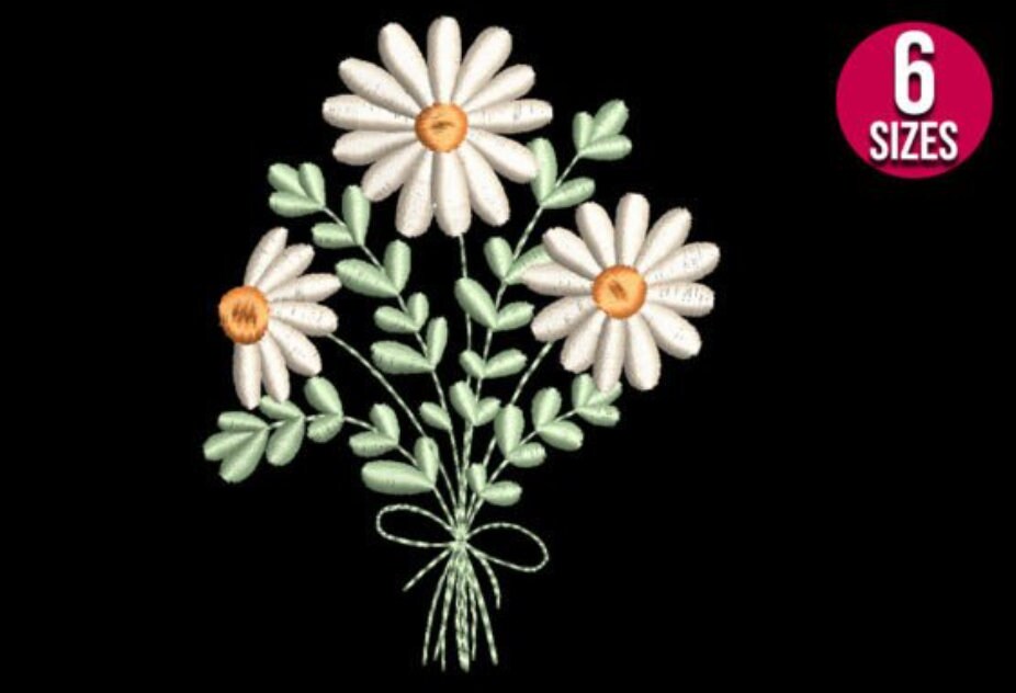 Daisy Flowers Embroidery Design, Wildflowers, Machine Embroidery File ...
