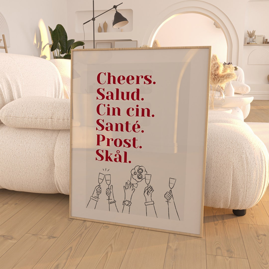 Cheers in Different Languages Poster Global Toasts Wall Art, Multicultural Bar Decor ...