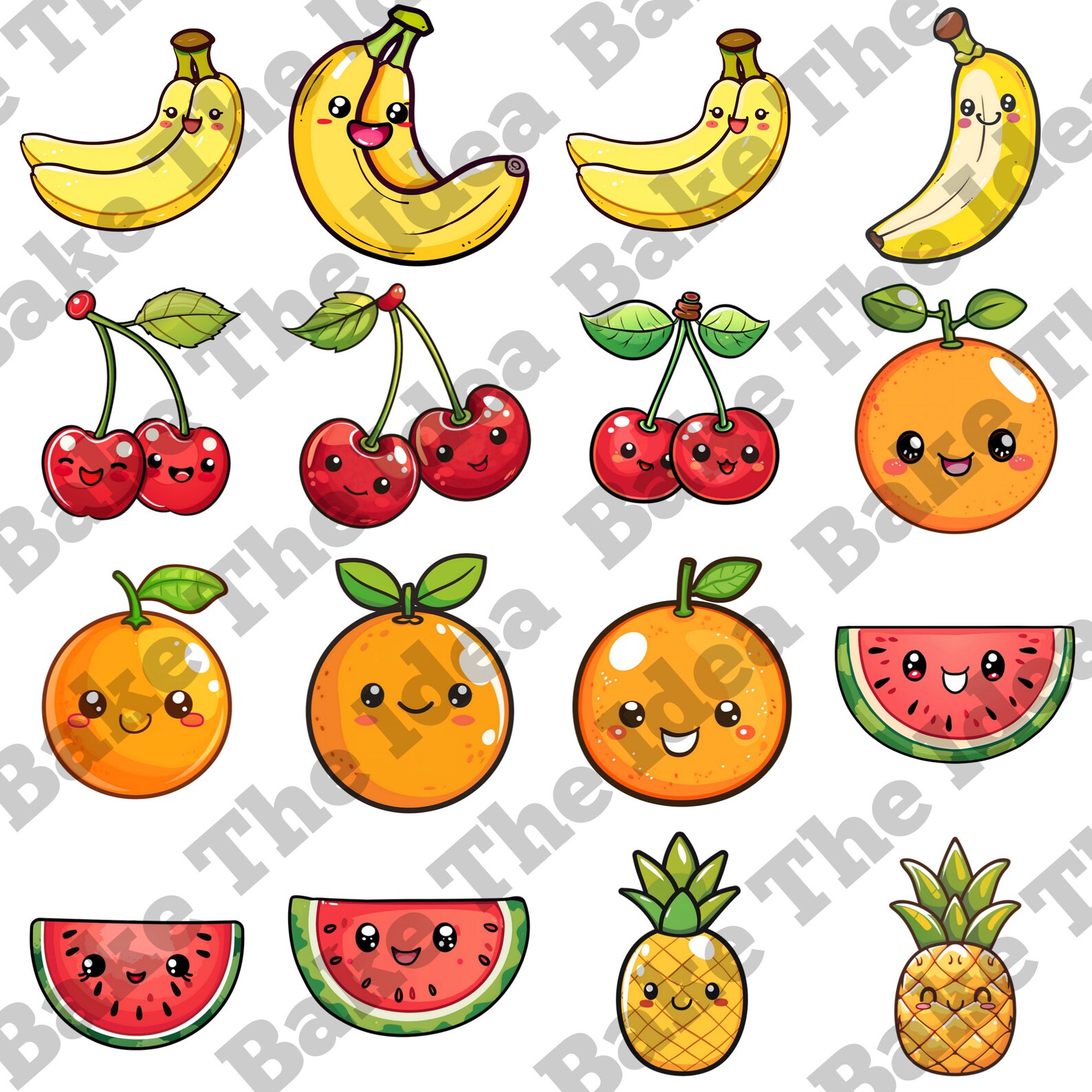 Kawaii Fruits Png, Cute Fruits Clipart, Summer Fruits Png, Tropical ...