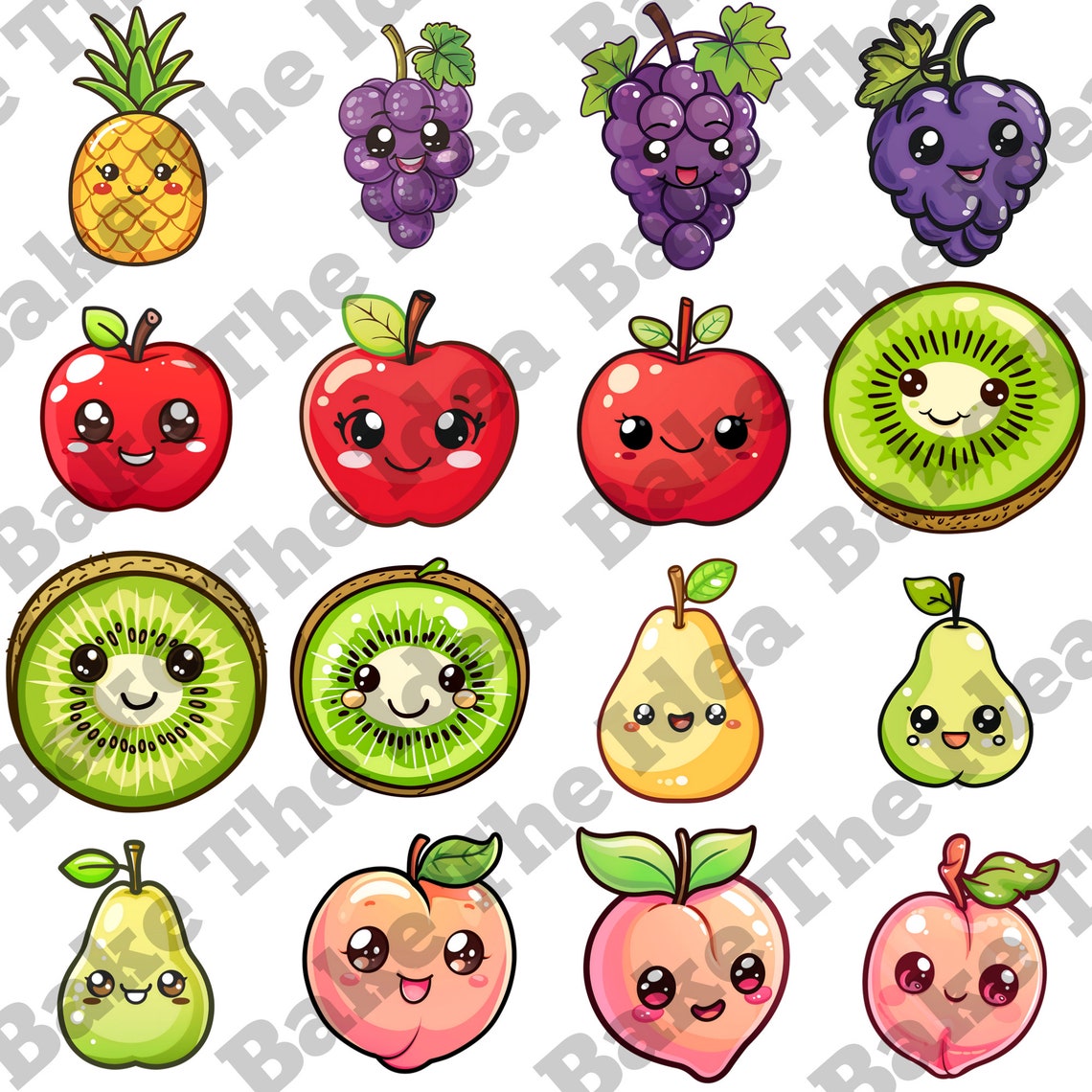 Kawaii Fruits Png, Cute Fruits Clipart, Summer Fruits Png, Tropical ...