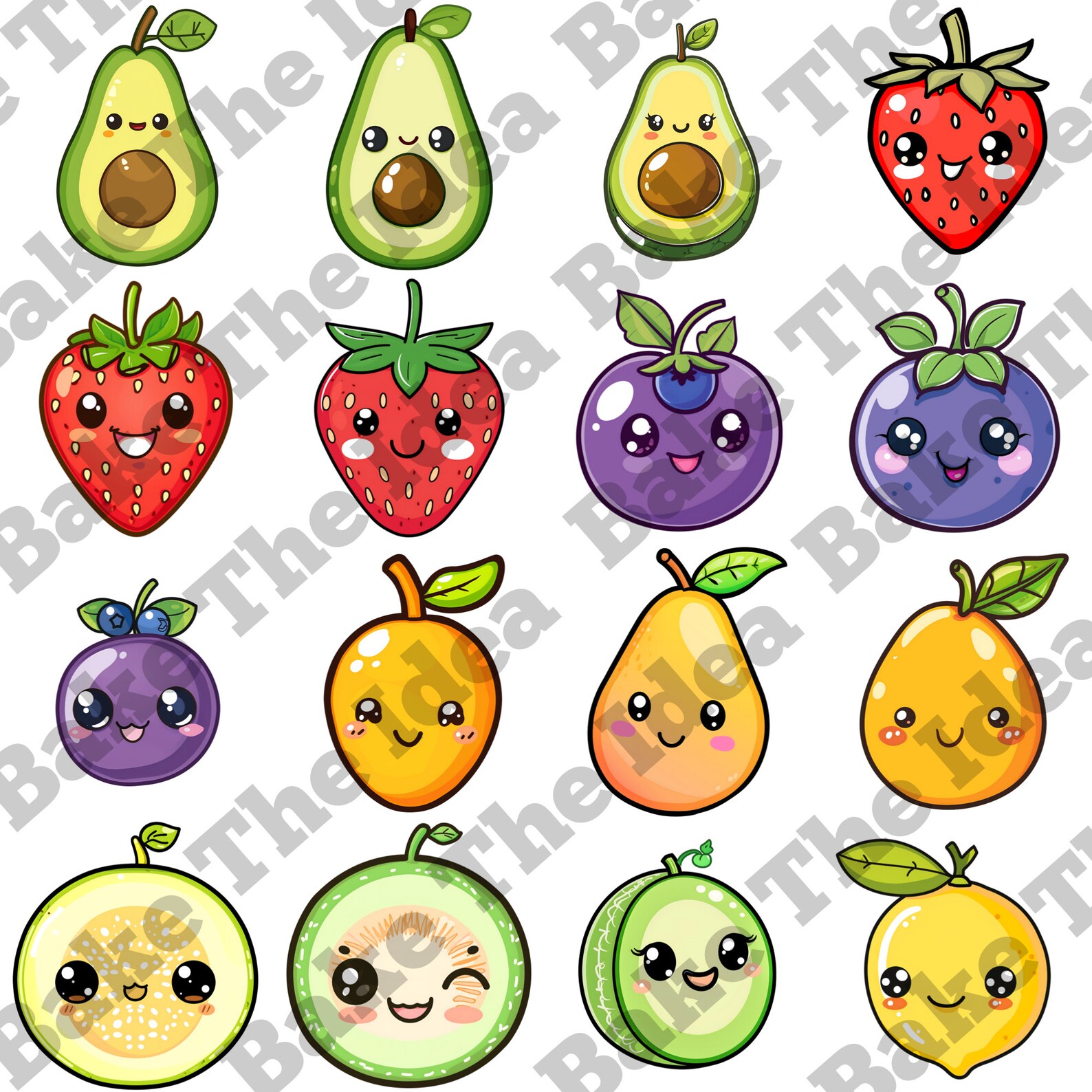 Kawaii Fruits Png, Cute Fruits Clipart, Summer Fruits Png, Tropical ...