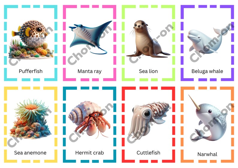 Cute Sea Animals #1 , 24 Flash Cards for Little Explorers, 3D Images of ...