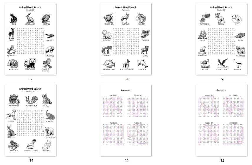 100 Animal Word Search Puzzle , Instant Download , Printable A4 Size ...