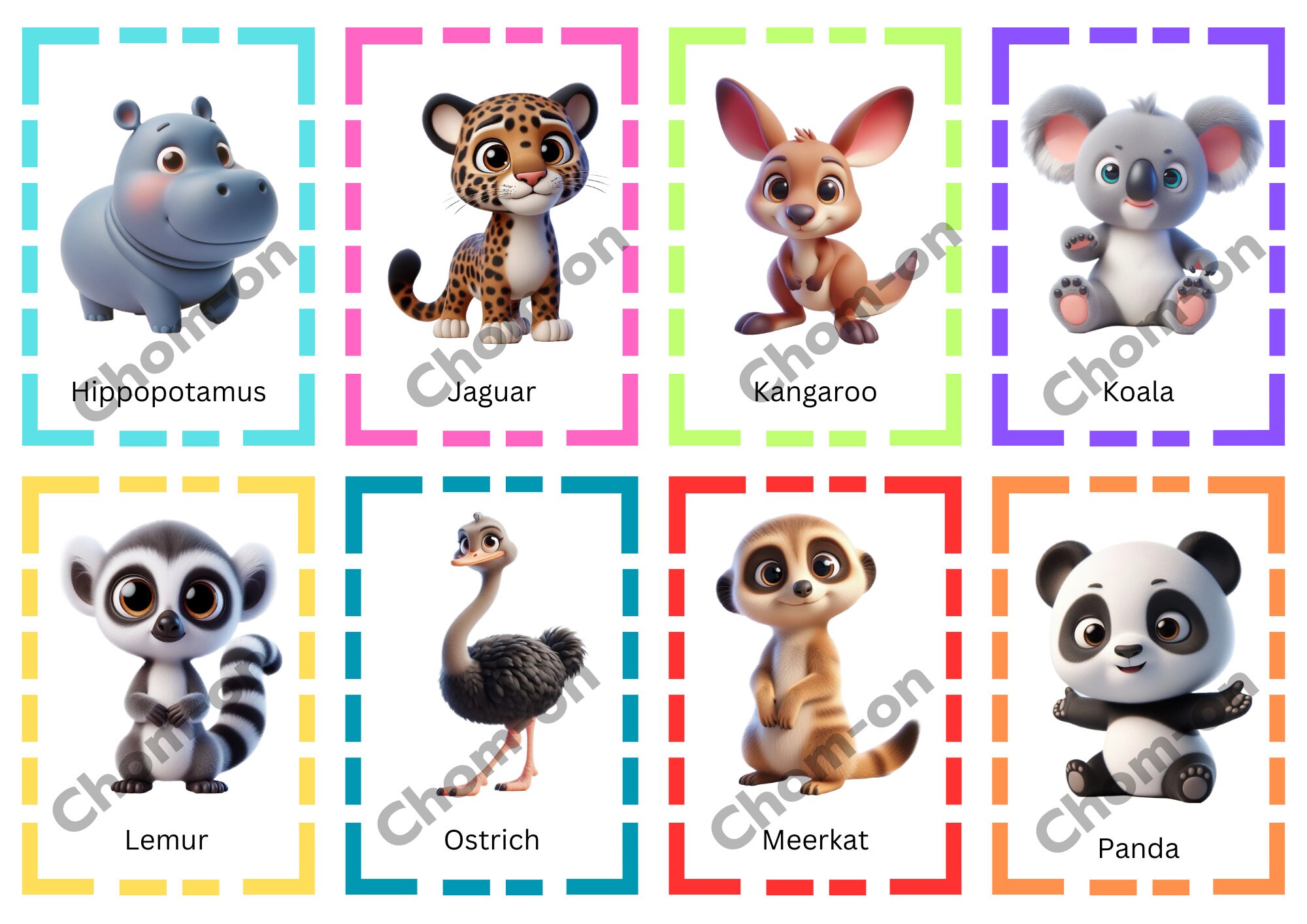 Cute Zoo Animals #1 , 24 Flash Cards for Little Explorers, 3D Images of ...