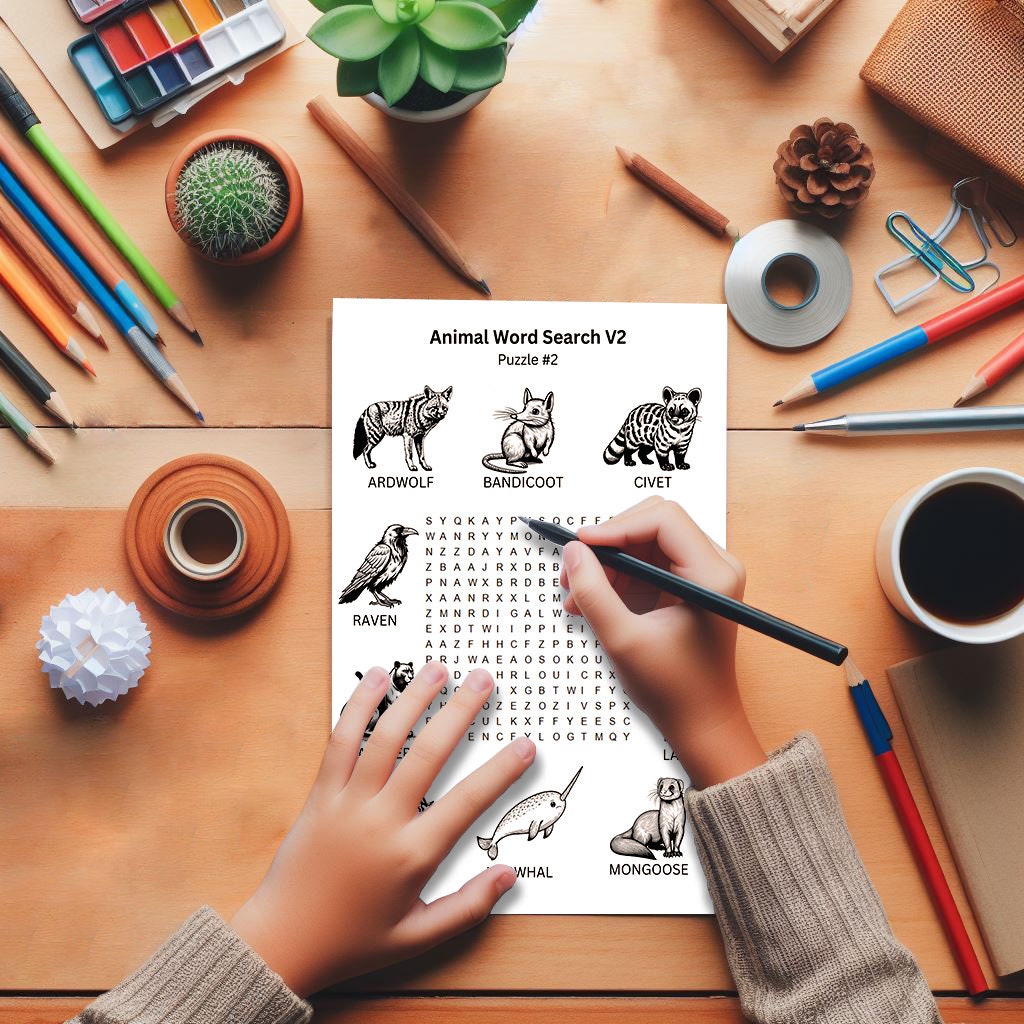 100 Animal Word Search Puzzle V2 , Instant Download , Printable A4 Size ...