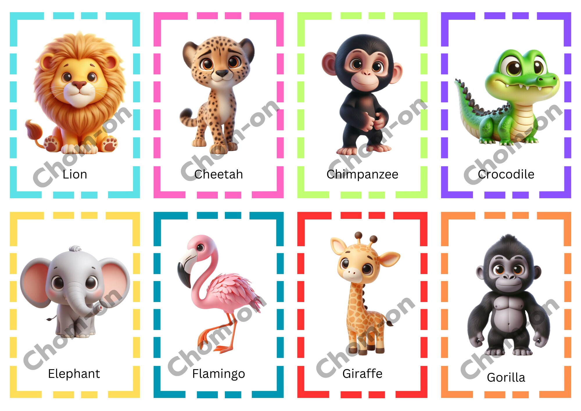 Cute Zoo Animals #1 , 24 Flash Cards for Little Explorers, 3D Images of ...