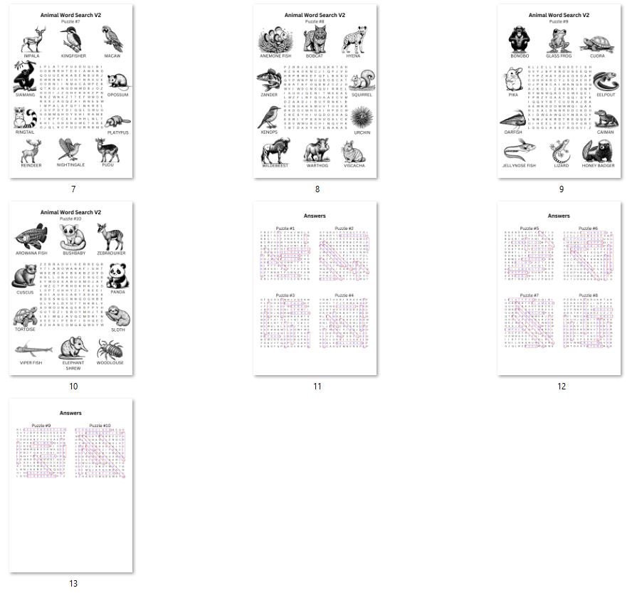 100 Animal Word Search Puzzle V2 , Instant Download , Printable A4 Size ...