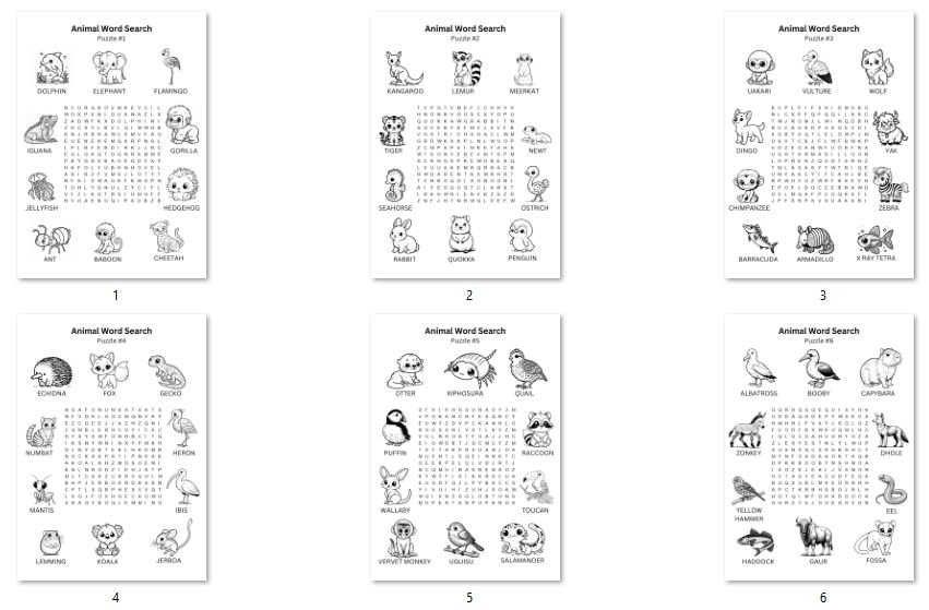 100 Animal Word Search Puzzle , Instant Download , Printable A4 Size ...