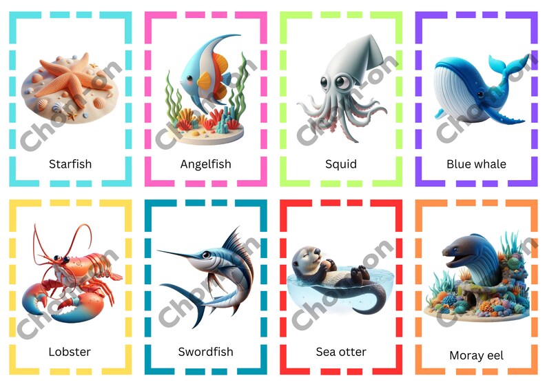 Cute Sea Animals #1 , 24 Flash Cards for Little Explorers, 3D Images of ...