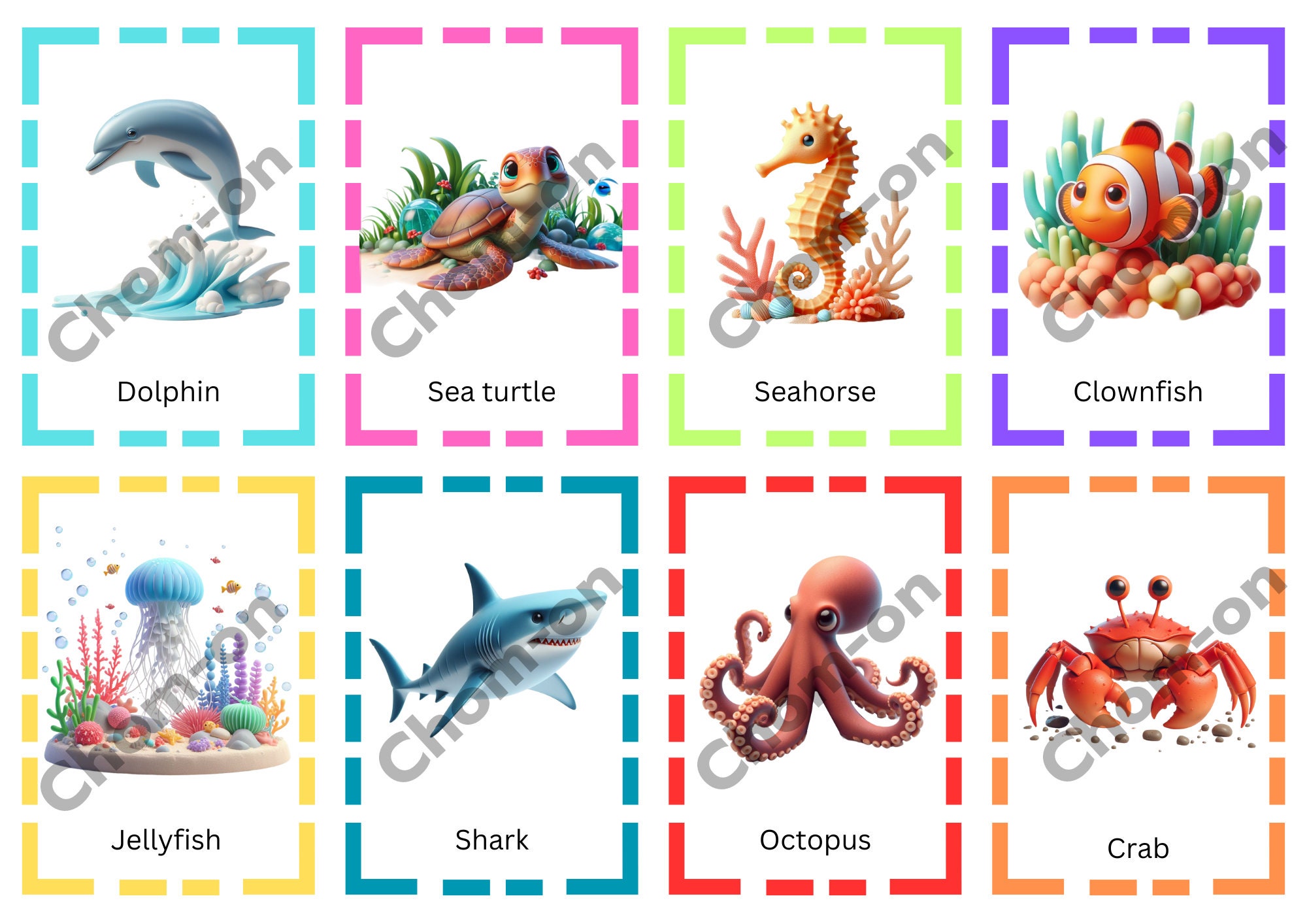 Cute Sea Animals #1 , 24 Flash Cards for Little Explorers, 3D Images of ...