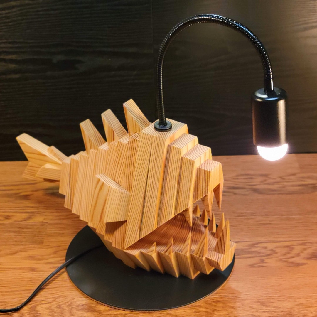 Anglerfish Lamp | Wood Table Lamp | Handcrafted, Original Design Made ...