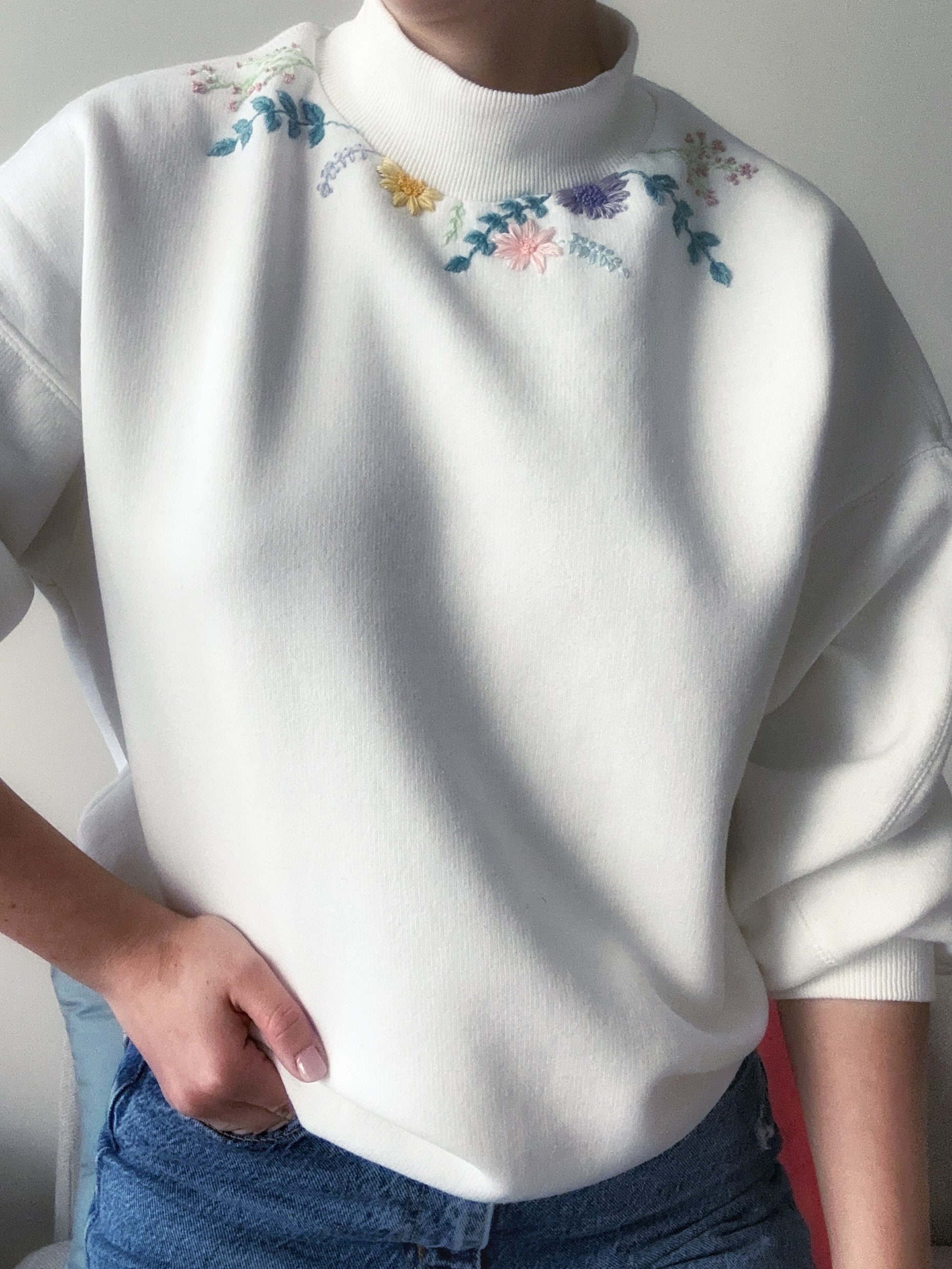 Hand Embroidered Floral Sweatshirt - Etsy