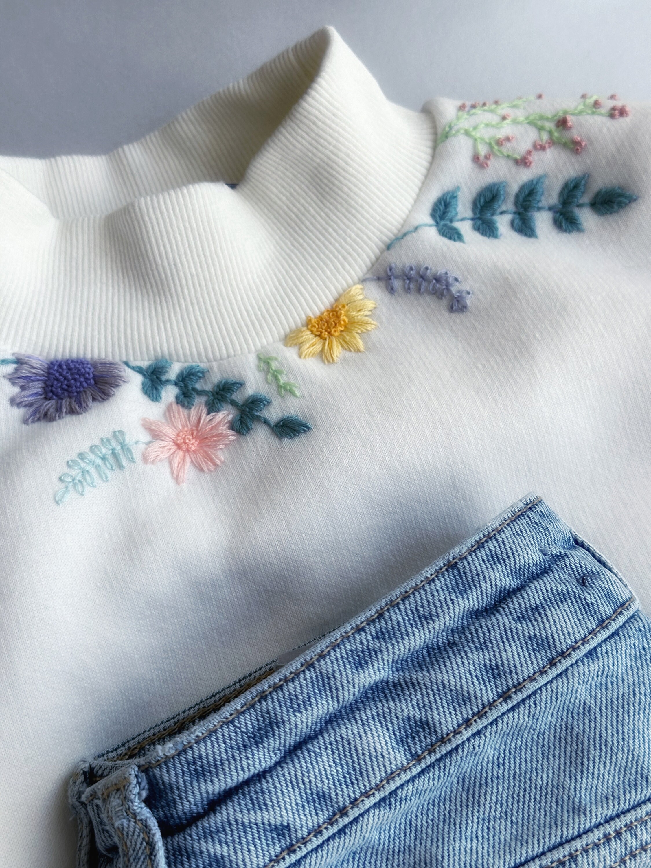 Hand Embroidered Floral Sweatshirt - Etsy