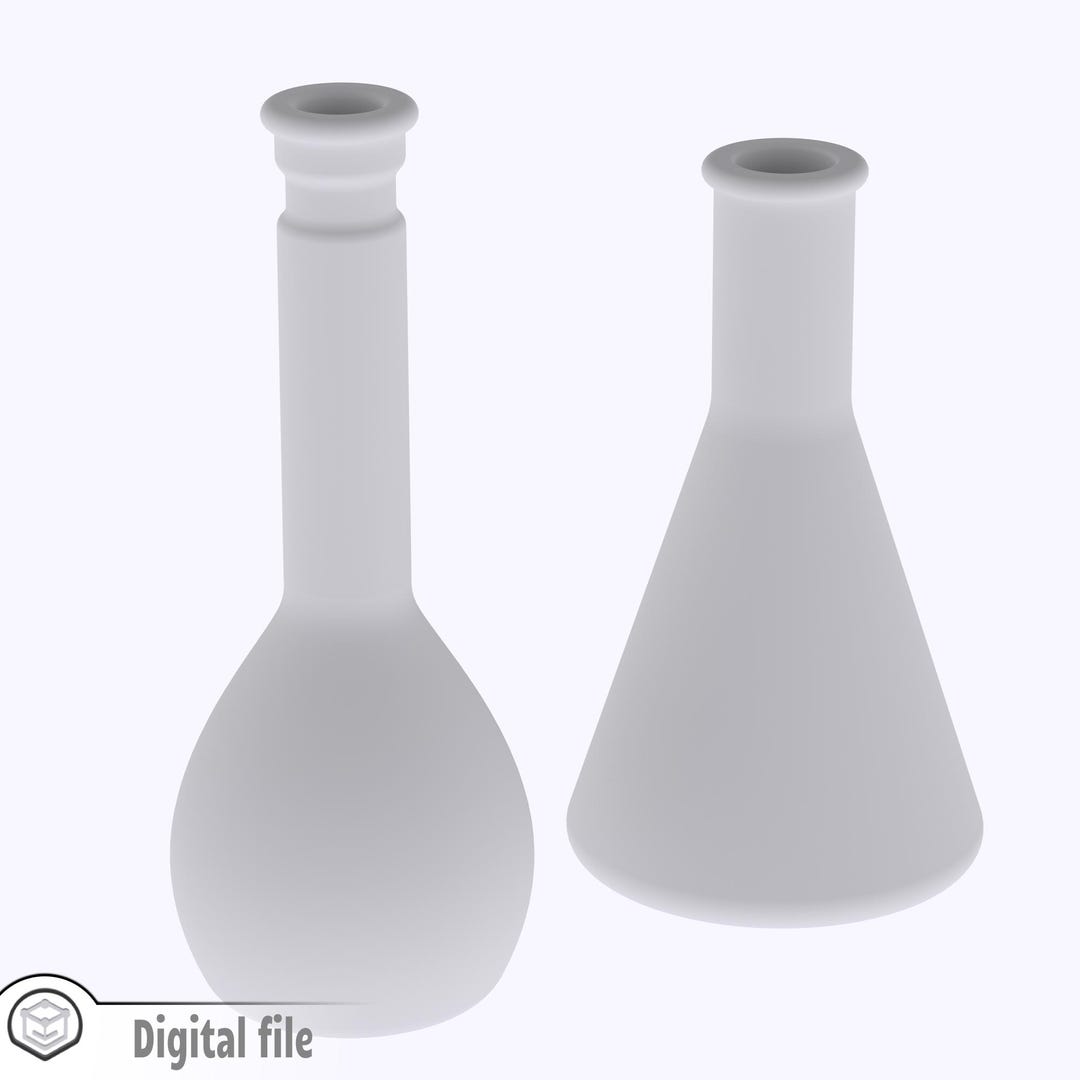 1:12 Miniature Chemistry Set of 2 Volumetric and Erlenmeyer Flask 3d ...