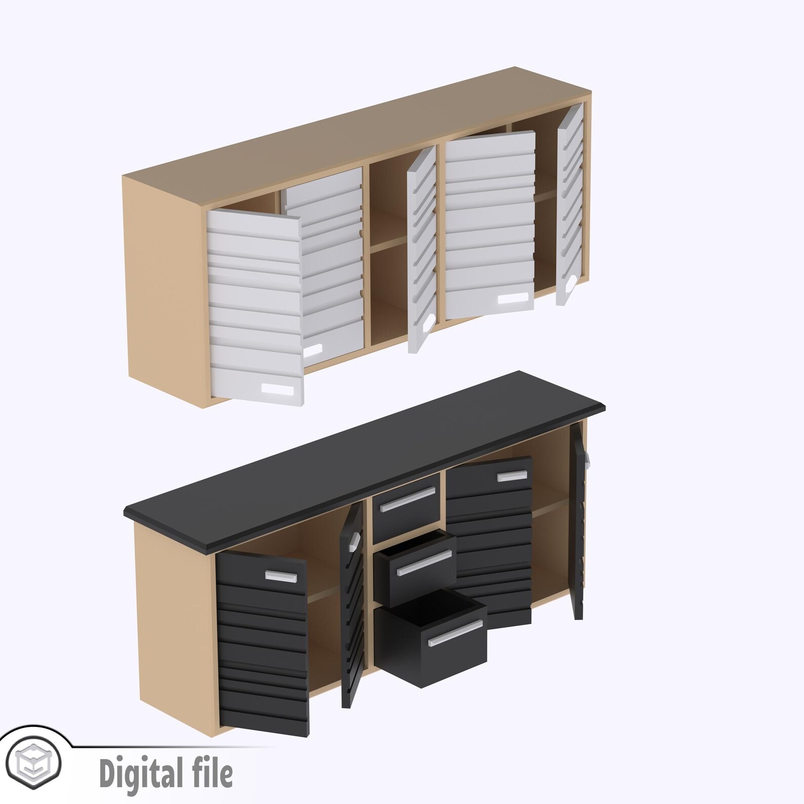 1:12 Miniature Set of Kitchen Cabinets With Functional Doors, Shelves ...