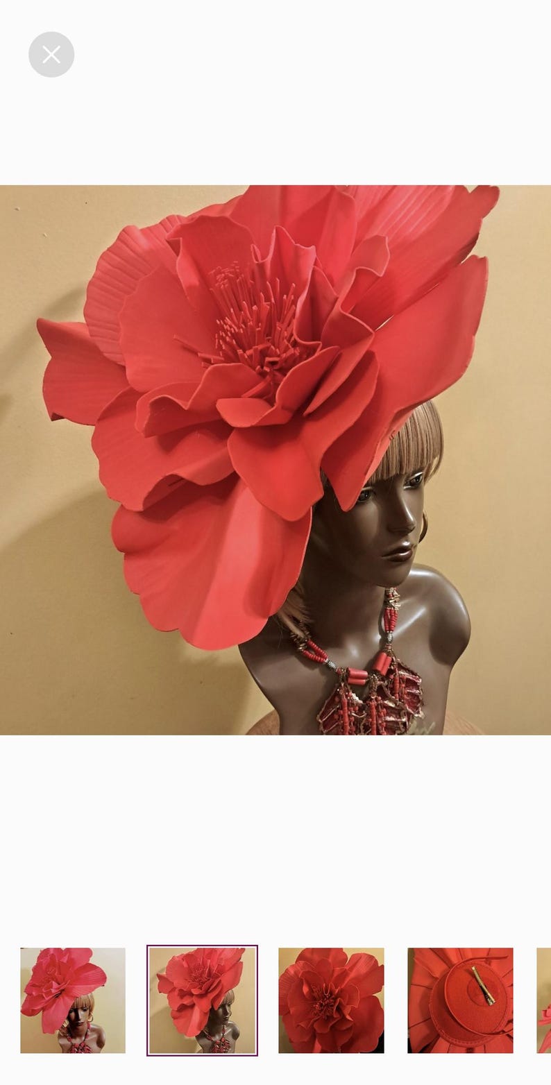 Women’s Big Flower Fascinator Hat Red With Detachable Headband, Adjust ...