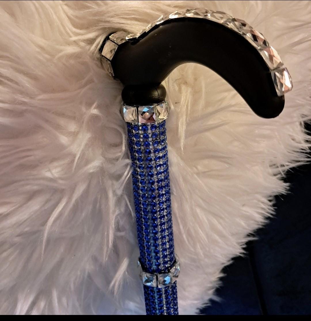 New Upcycled Redesigned Walking Cane Blue Bling-bling, +clear ...