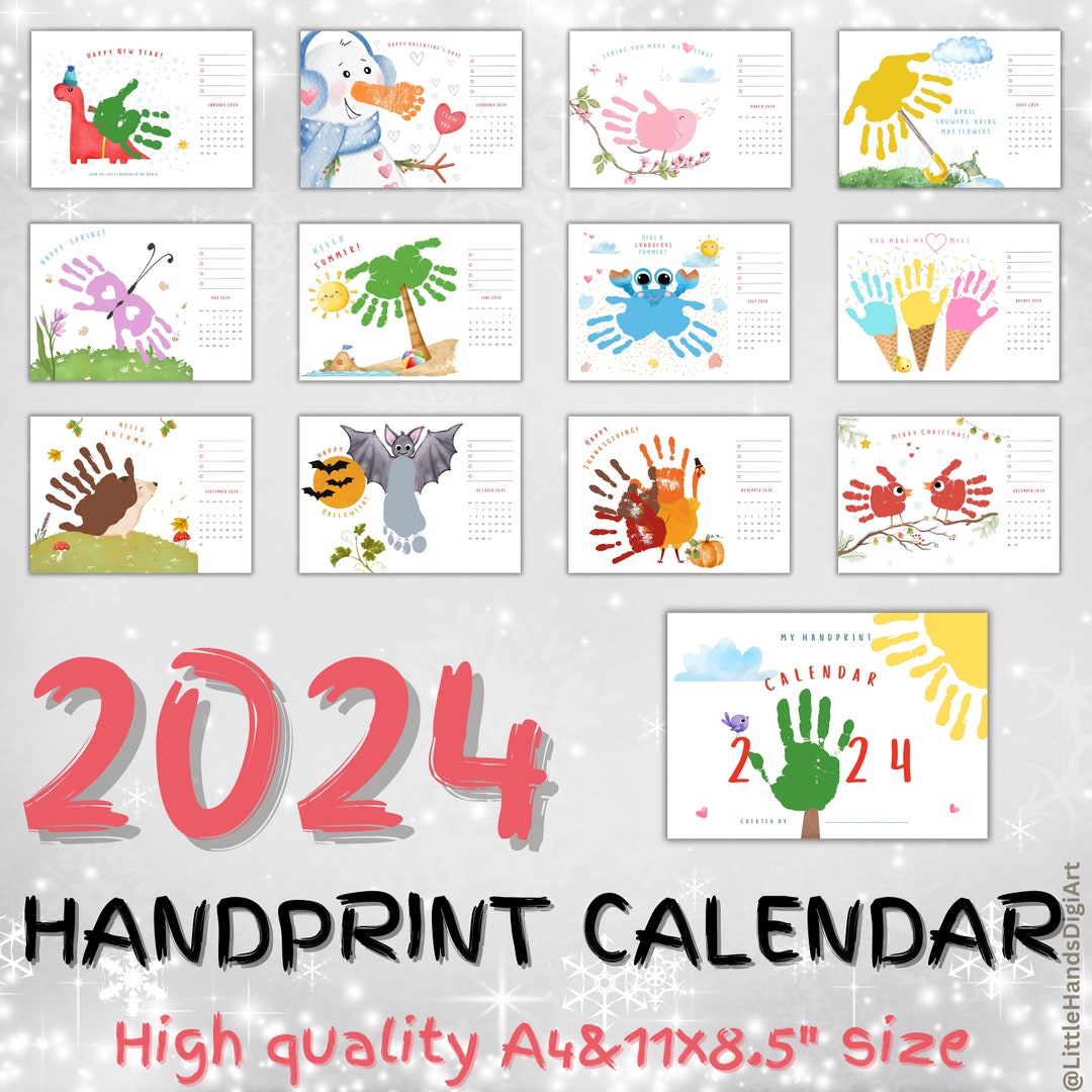 2024 Handprint Calendar, Art Craft Handprint Footprint DIY Gift Child ...
