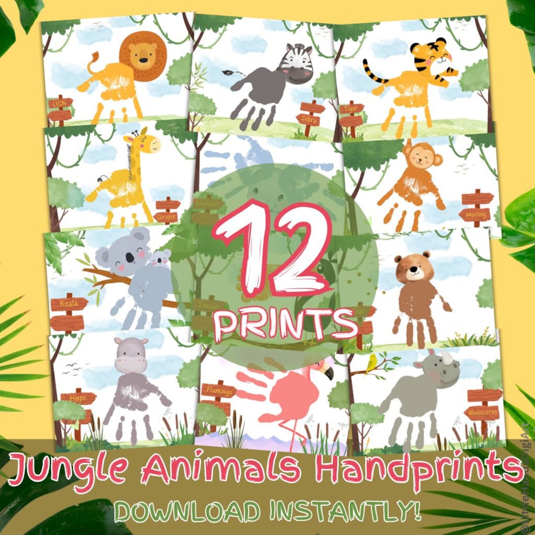 DIY Jungle Animals Handprint Art Bundle Jungle Animal Classroom Craft ...
