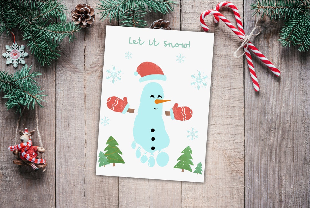 Let It Snow Handprint Footprint Art Craft, Snowman DIY Craft for Kids ...