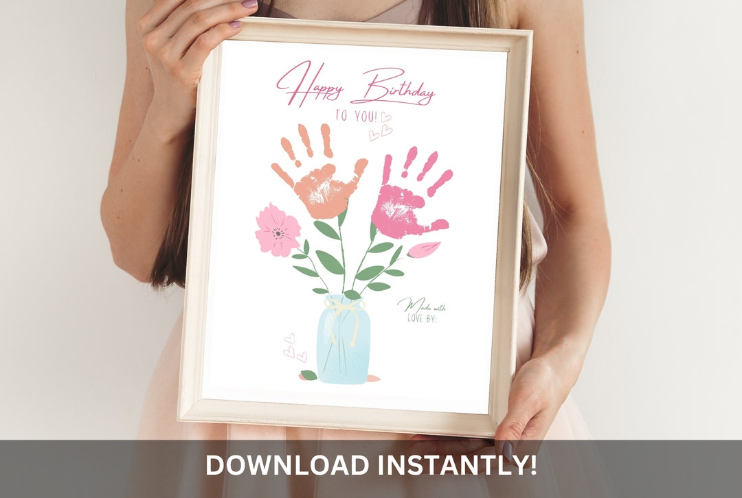 DIY Handprint Art Custom Birthday Gift Printable Happy Birthday ...