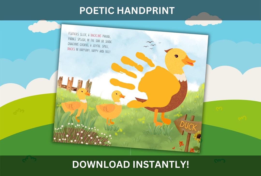 Duck Handprint DIY Activity Kids Bird Duck Handprint Poetry Farm ...