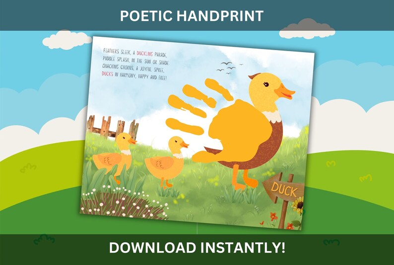 Duck Handprint DIY Activity Kids Bird Duck Handprint Poetry Farm ...