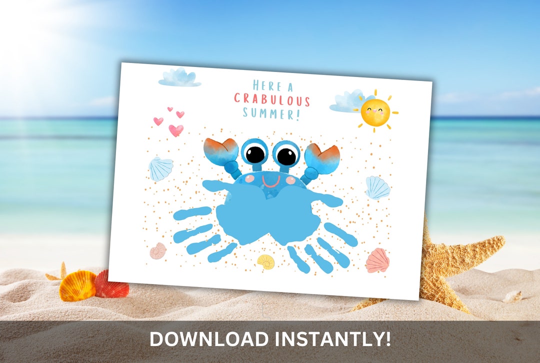 DIY Summer Crab Handprint Craft Kids Activity Here a Crabulous Summer ...