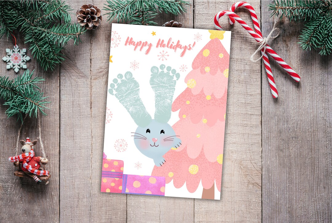 Bunny Christmas Footprint Craft, Happy Holidays Baby Toddler Keepsake ...