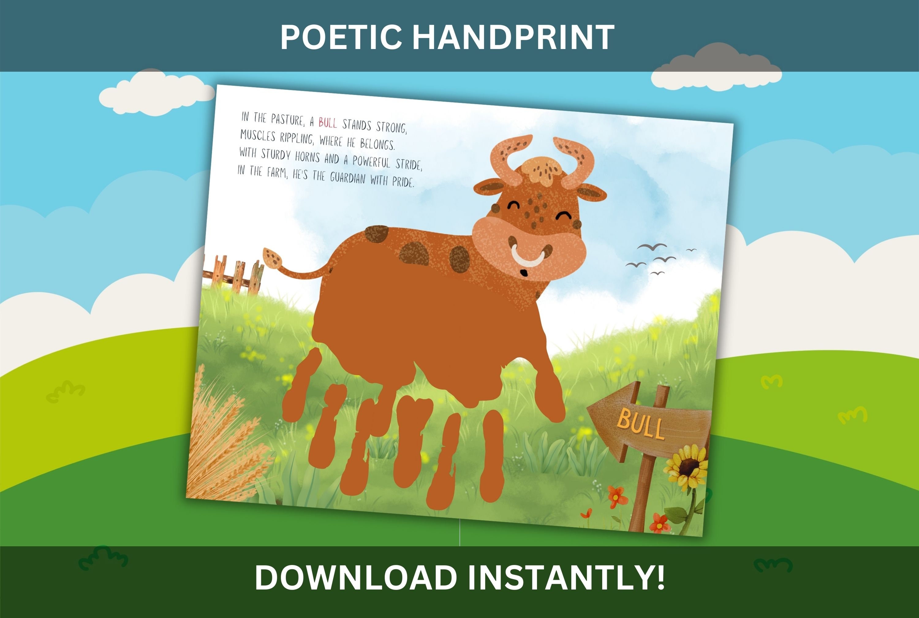 Bull Handprint DIY Activity for Kids Bull Handprint Poetry Farm Animals ...