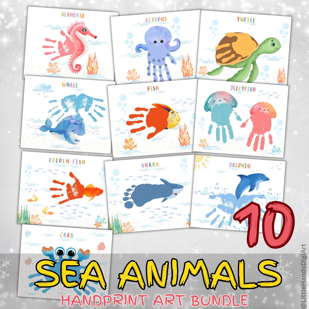 Sea Animals Handprint Art Bundle, Classroom Nursery Activity Card ...