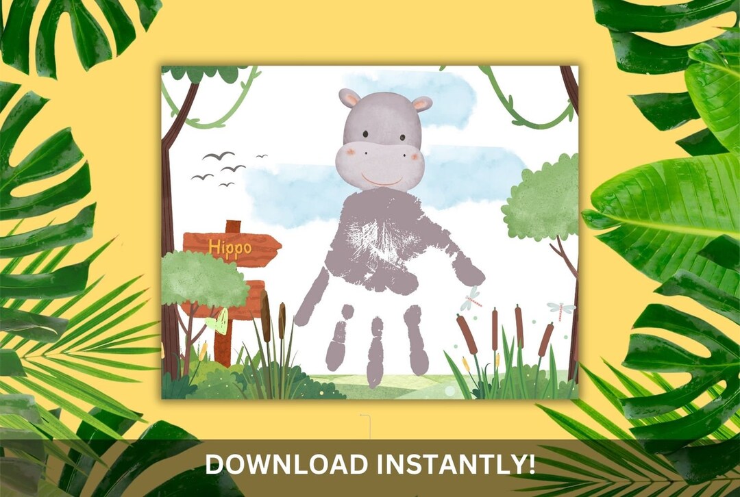 DIY Hippo Handprint Activity for Kids Hippopotamus Handprint Jungle ...