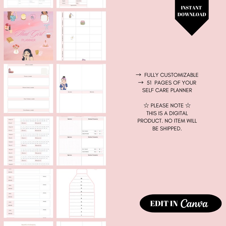 Self-care Planner, Printable Self-love Journal, Mental Health Worksheet ...