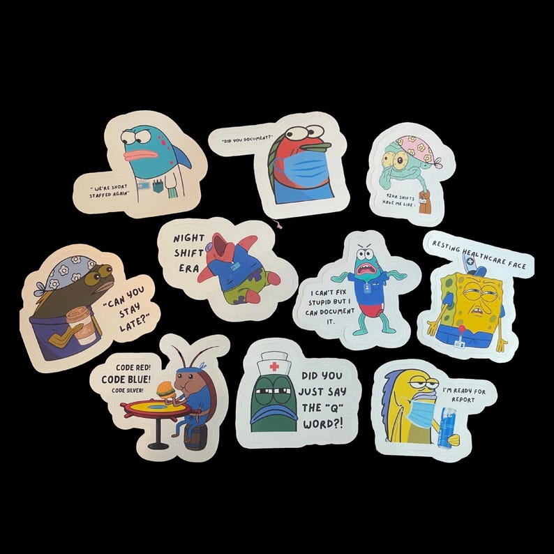 Spongebob Meme Stickers, Healthcare Stickers, Nursing, Laminated ...