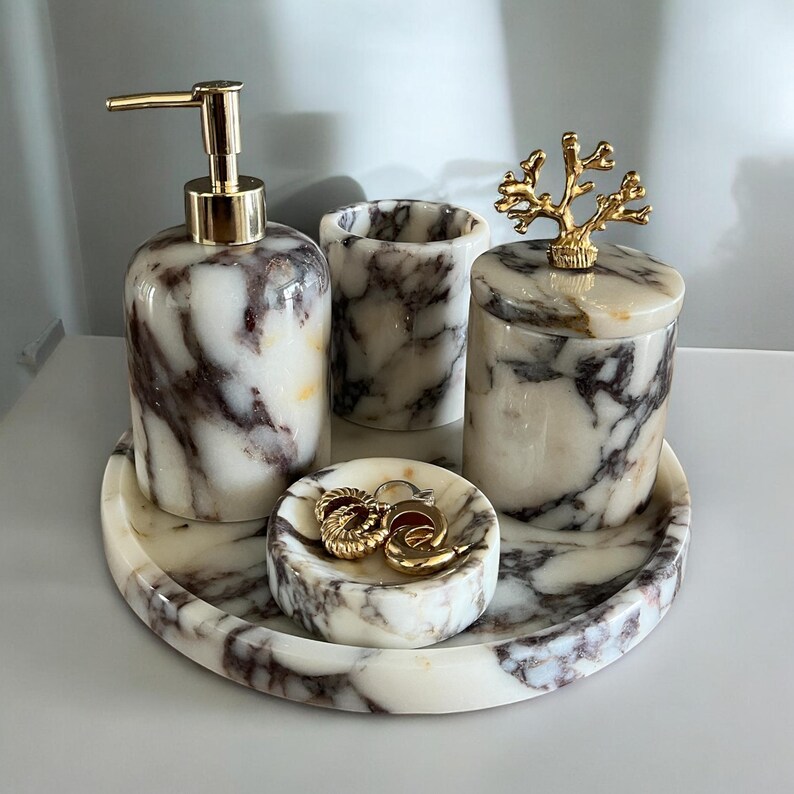 7 Pieces Marble Bathroom Set / Accessories Luxury Home Decor Marble ...