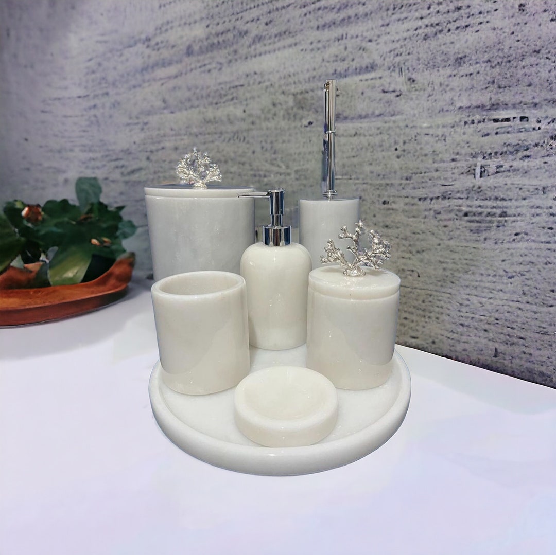 7 Pieces Marble Bathroom Set / Accessories Luxury Home Decor Marble ...