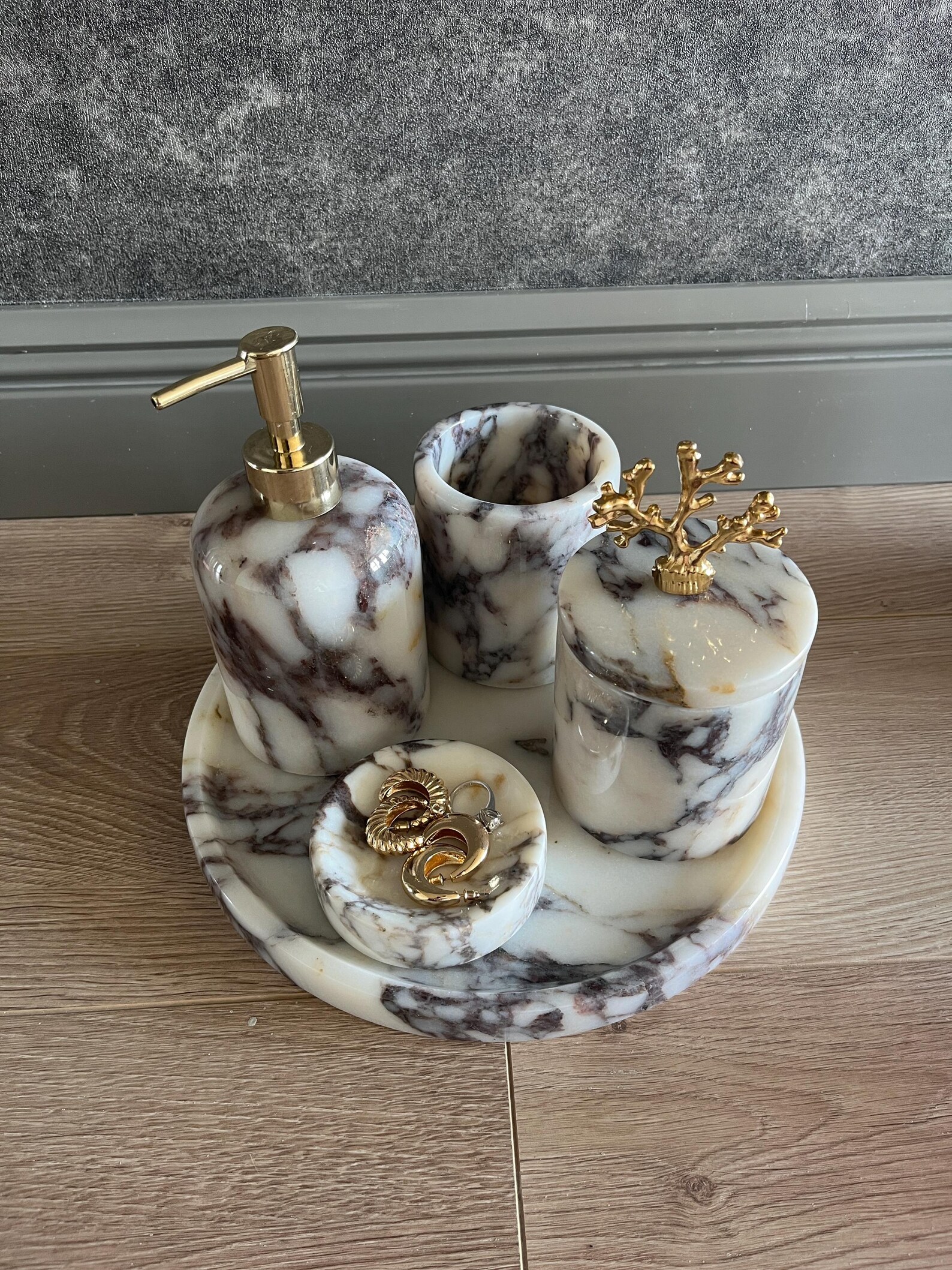 7 Pieces Marble Bathroom Set / Accessories Luxury Home Decor Marble ...