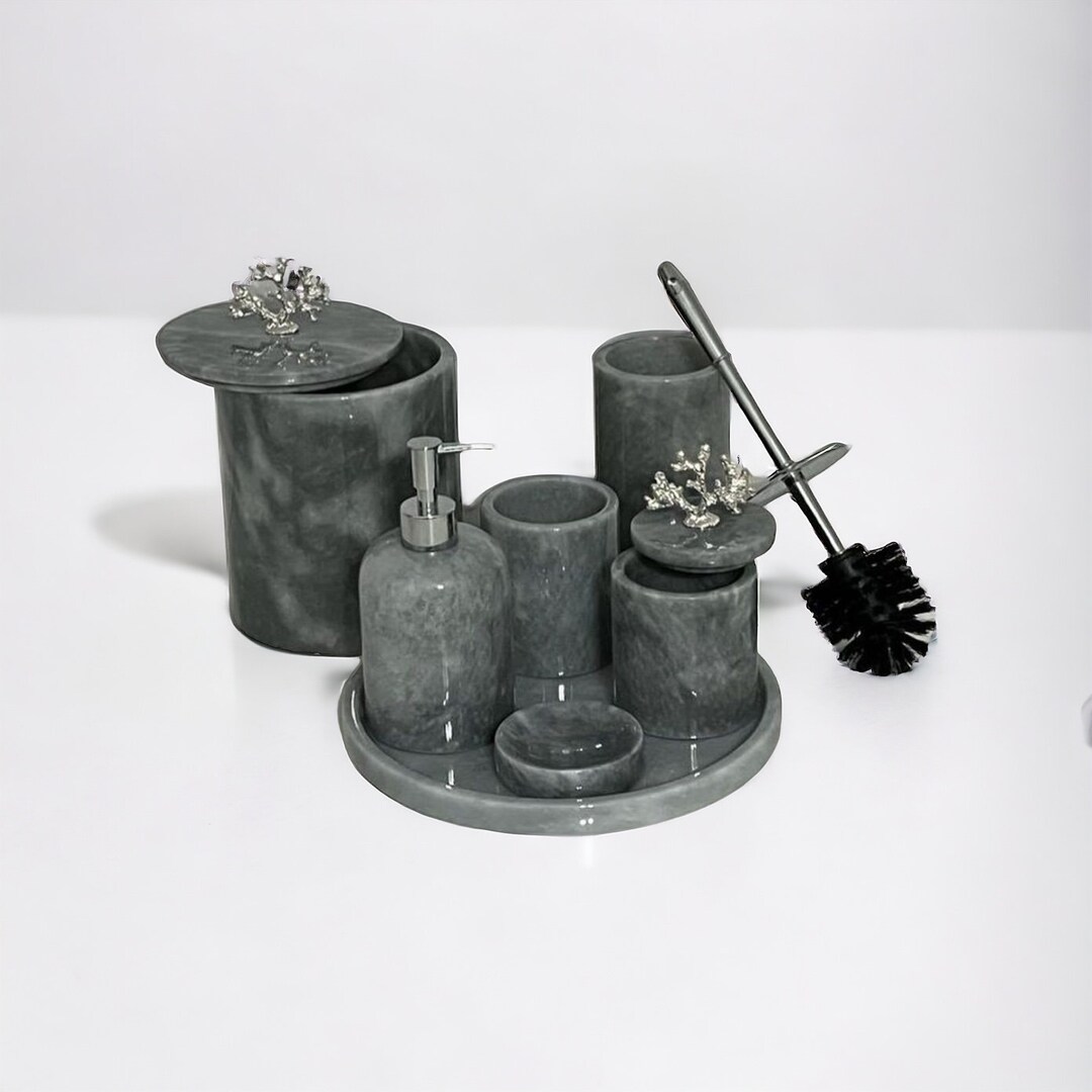 7 Pieces Marble Bathroom Set / Accessories Luxury Home Decor Marble ...