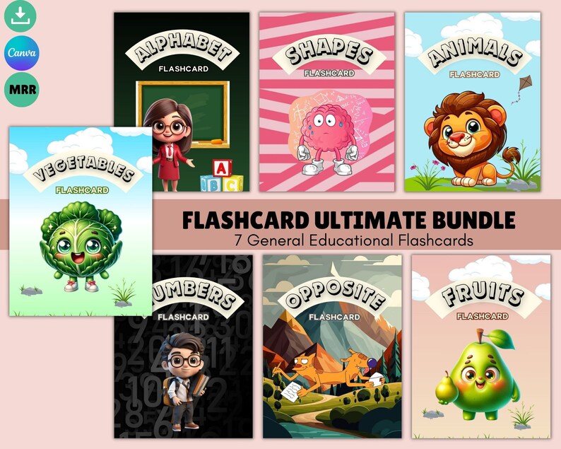 Editable Flashcard Bundle for Canva, Educational Resources, MRR Content, Custom Study Tools ...
