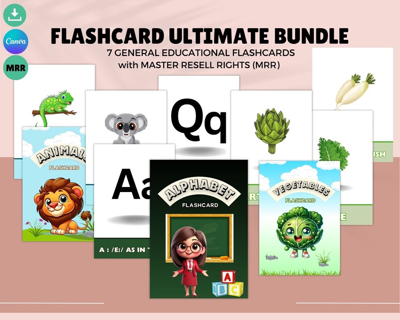 Editable Flashcard Bundle for Canva, Educational Resources, MRR Content, Custom Study Tools ...