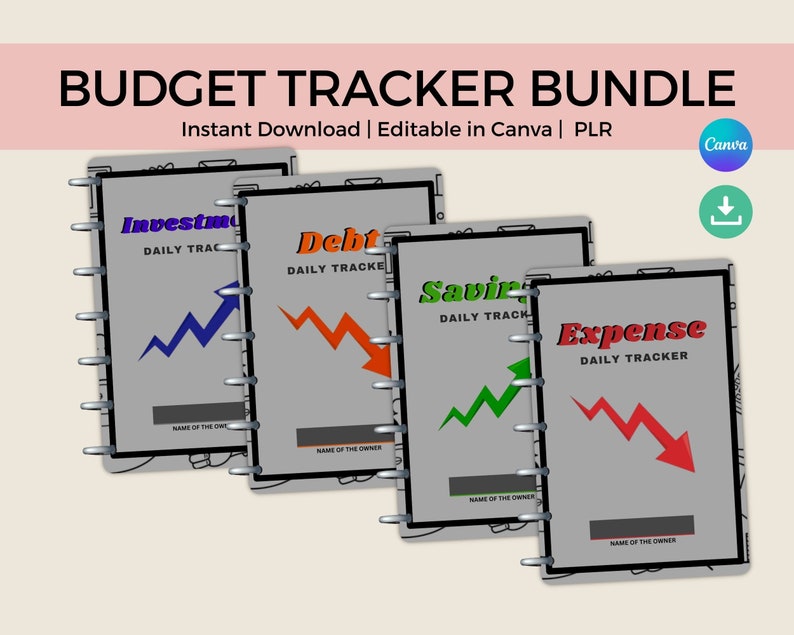 Budget Tracker Bundle Template With PLR Customizable in Canva Money ...