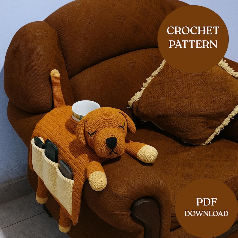 Dog Sofa Caddy Crochet Pattern, Couch Organizer, Sleepy Doggy Amigurumi ...