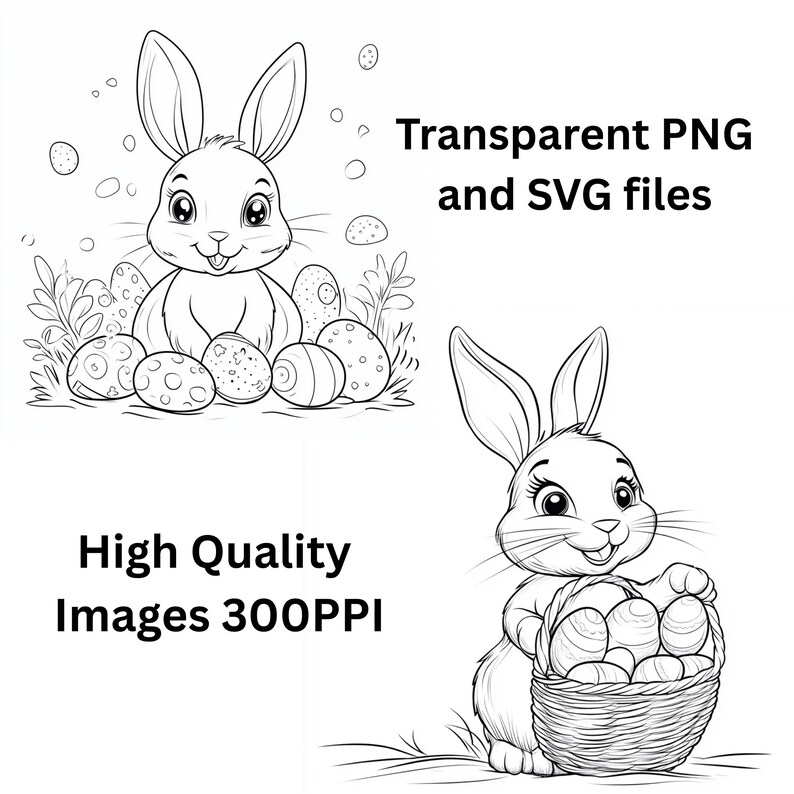 Bunny Coloring Pages | Easter Designs (PNG, SVG, JPEG - Etsy