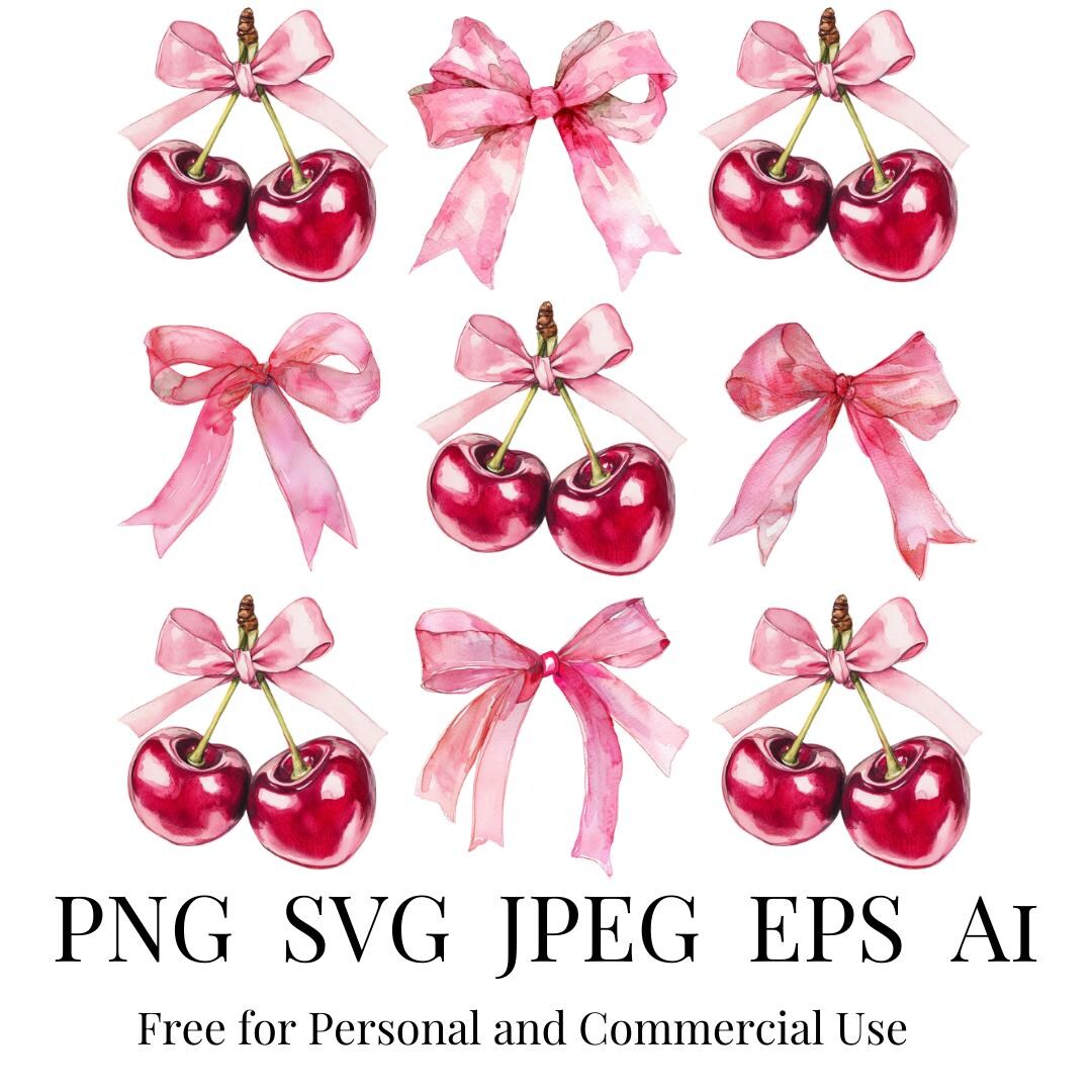 Cherry PNG Clipart, Pink Bow Coquette PNG, Coquette Bow Clipart ...