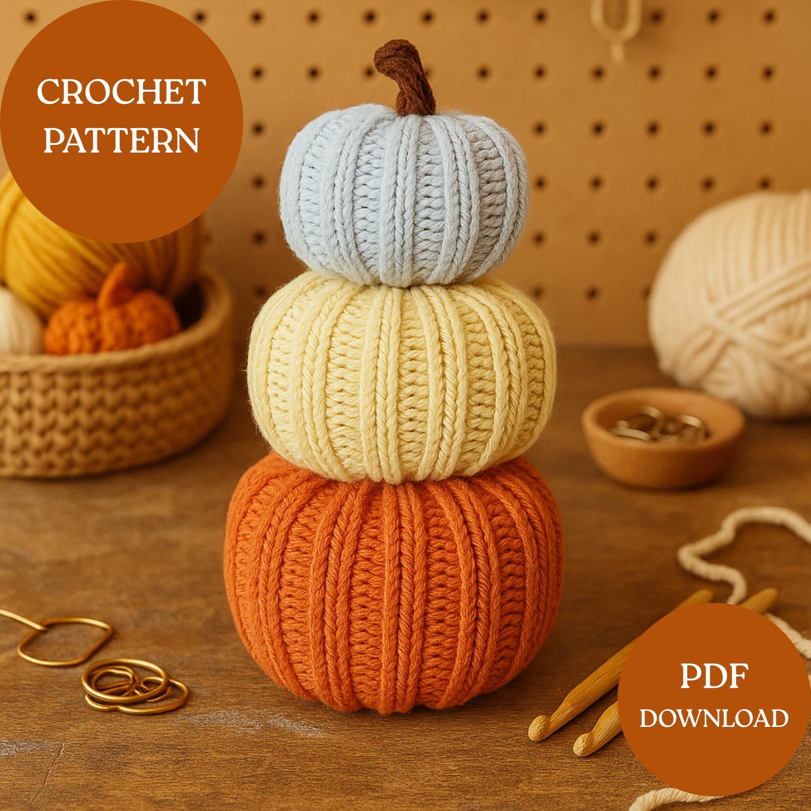 Stackable Pumpkin Crochet Pattern PDF, Beginner Friendly, Pumpkin Trio ...